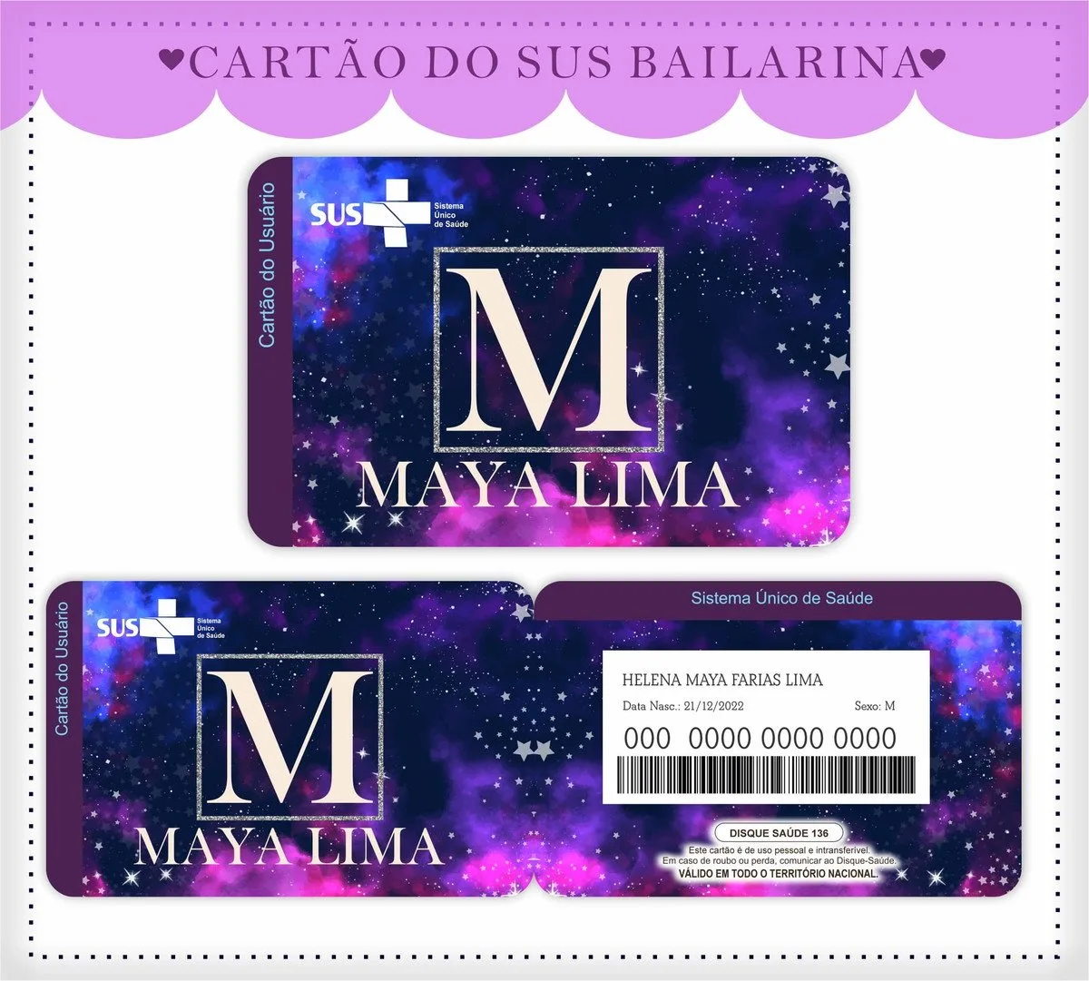 Cartão Sus Galáxia Menina Personalizado PNG e PDF