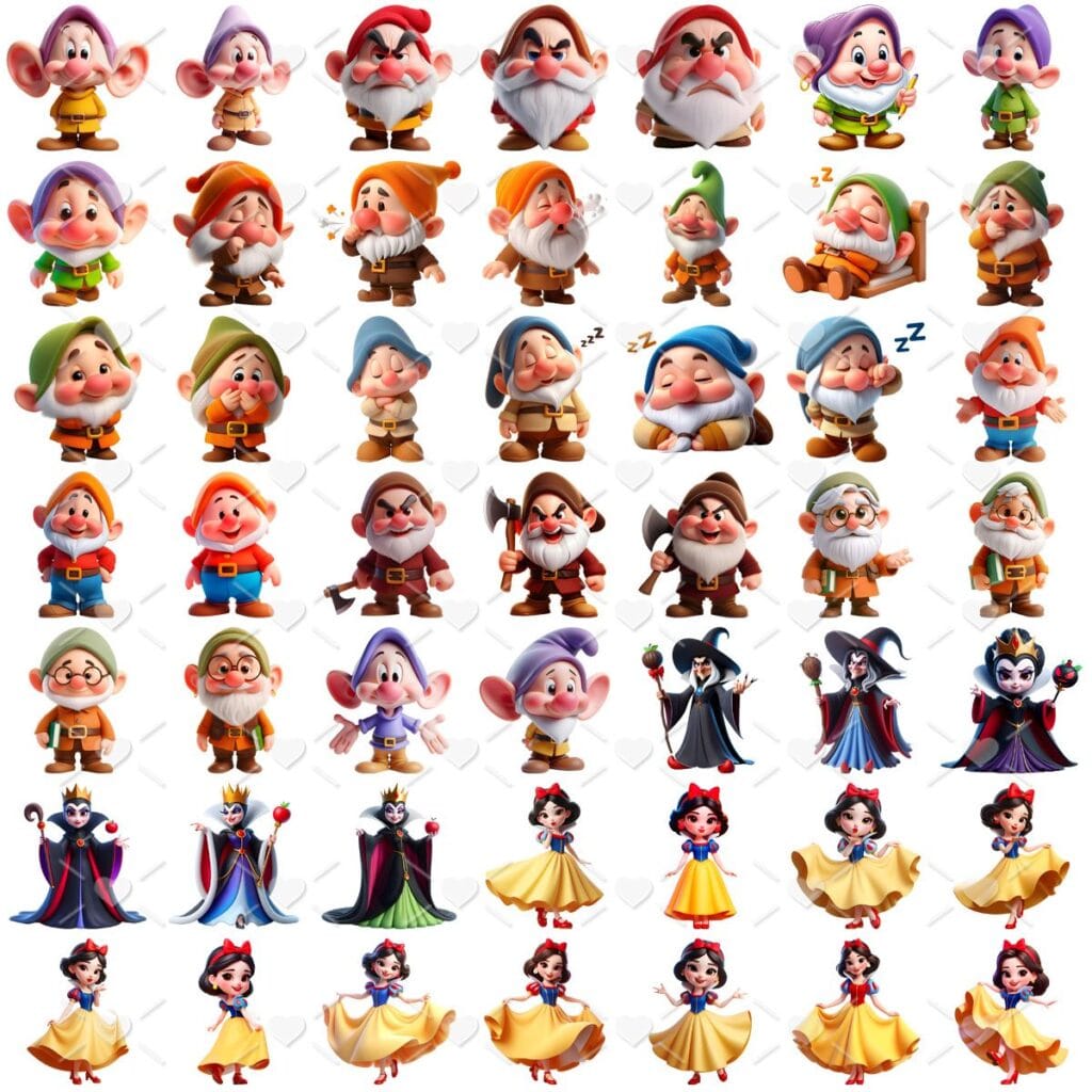 Cliparts Branca de Neve e Os Sete Anões Imagens Png 3D Cute