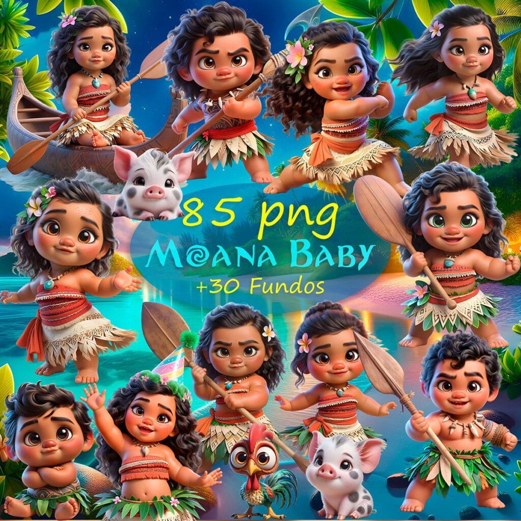 Cliparts Moana Baby Imagens Png Transparente 3D Cute Bebê | Ilustrei Studio