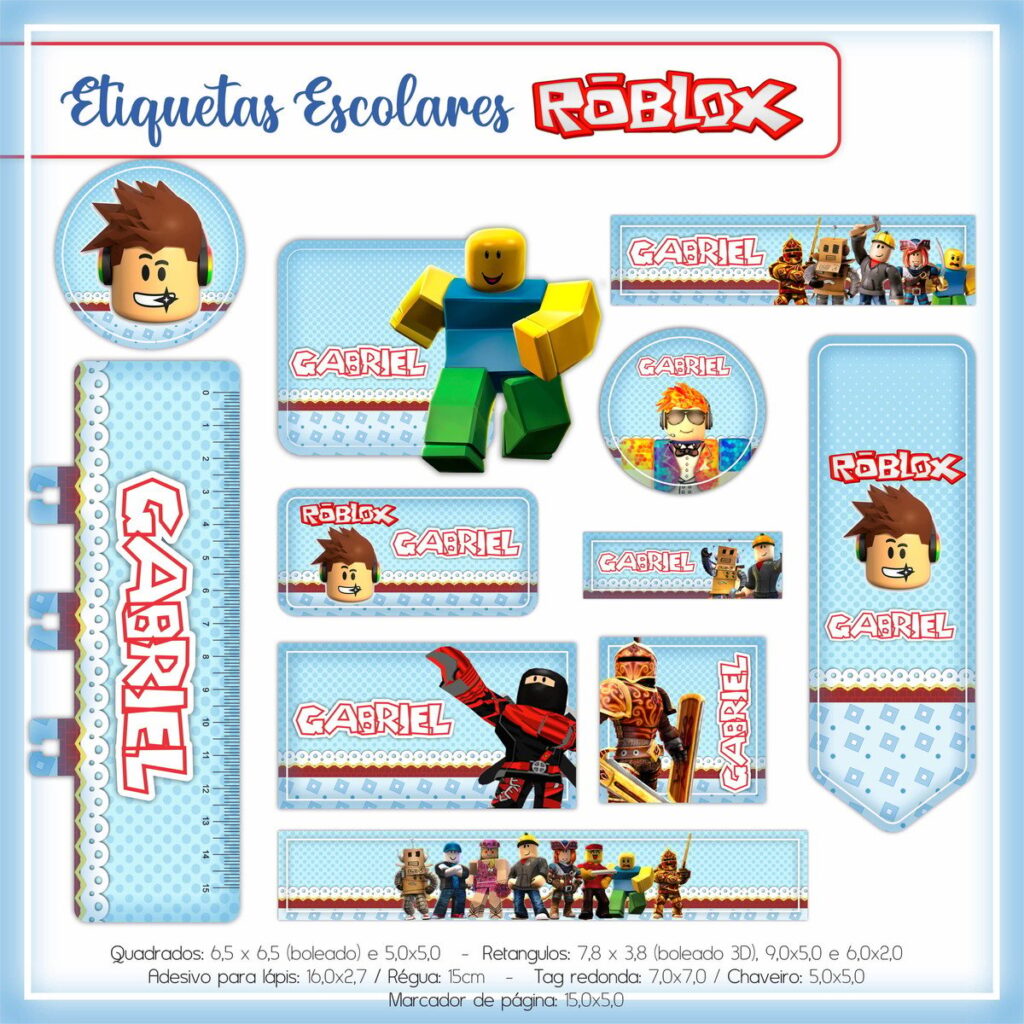Etiqueta Escolar Roblox Personalizada - Arquivos Editaveis
