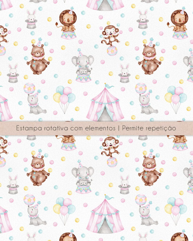 Kit Digital Circo Rosa Aquarelado Ilustrações Personalizados