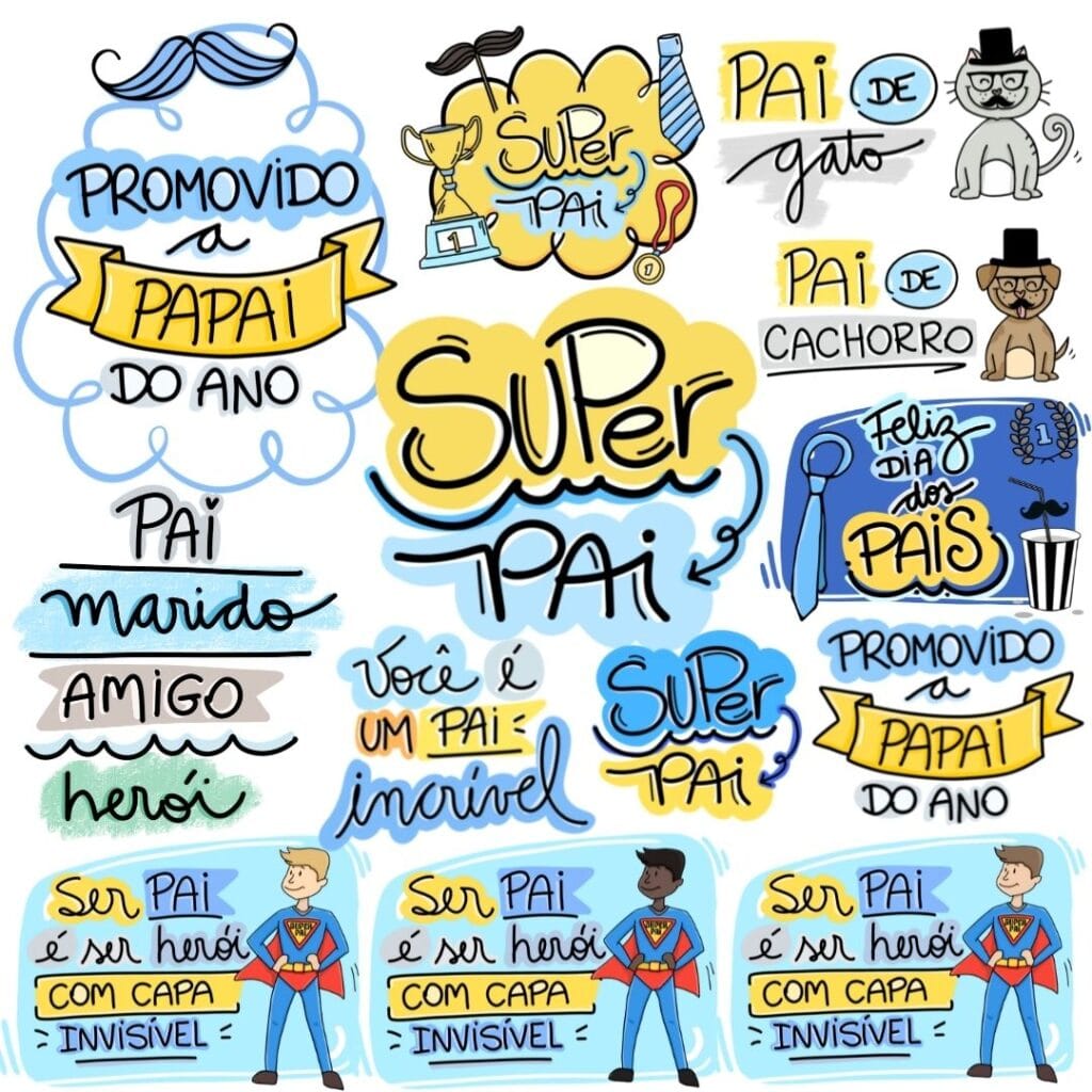 Kit Digital Frases Lettering Dia dos Pais Super Pai Paizão