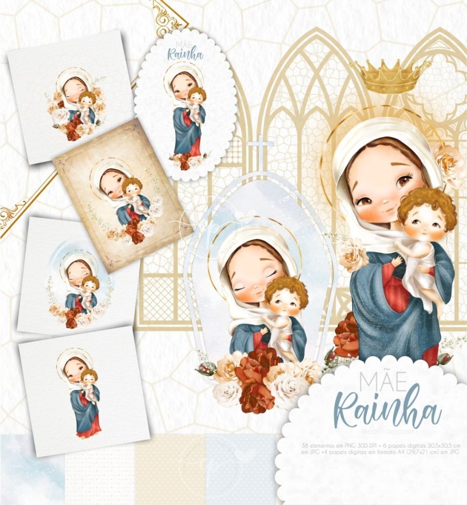 Kit Digital Santinhos Mãe Rainha Maria Nossa Senhora Png