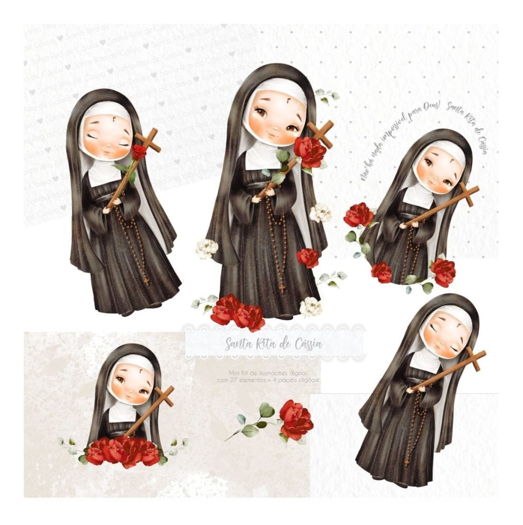 Kit Digital Santinhos Santa Rita De Cássia Santinhos Png | Ilustrei Studio