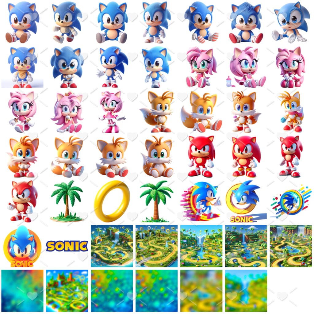 Kit Digital Sonic Baby Png Ilustrações Cute 3D | Ilustrei Studio