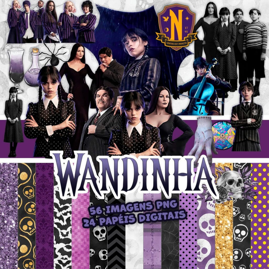 Kit Digital Wandinha Família Addams Personalizados Png