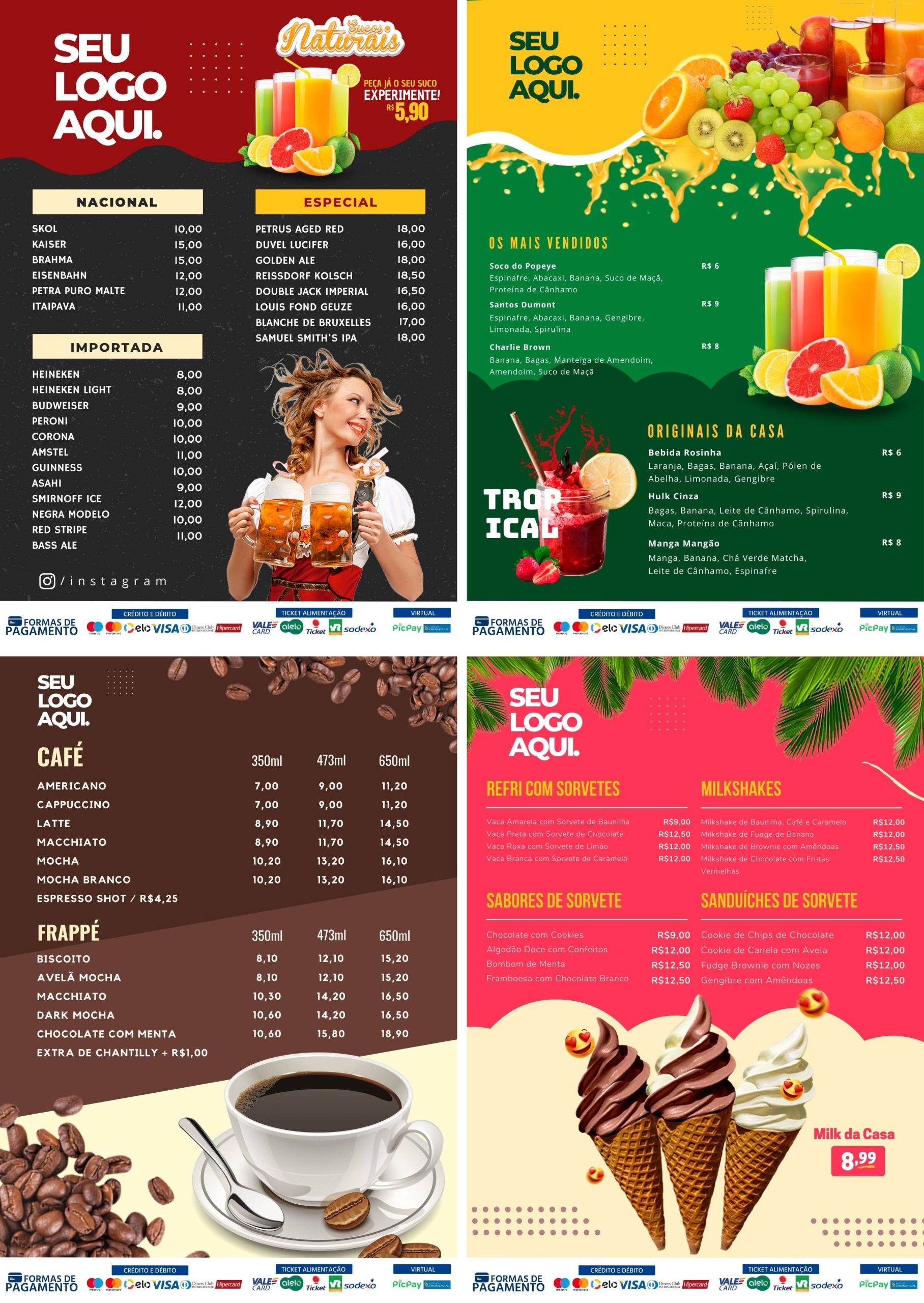 Pack Canva Cardápios Menus Template Canva 10 Artes | Ilustrei Studio